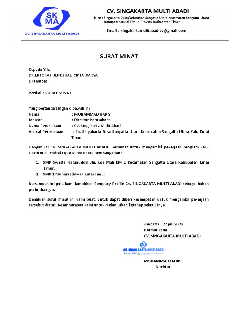 Surat Minat 1 | PDF