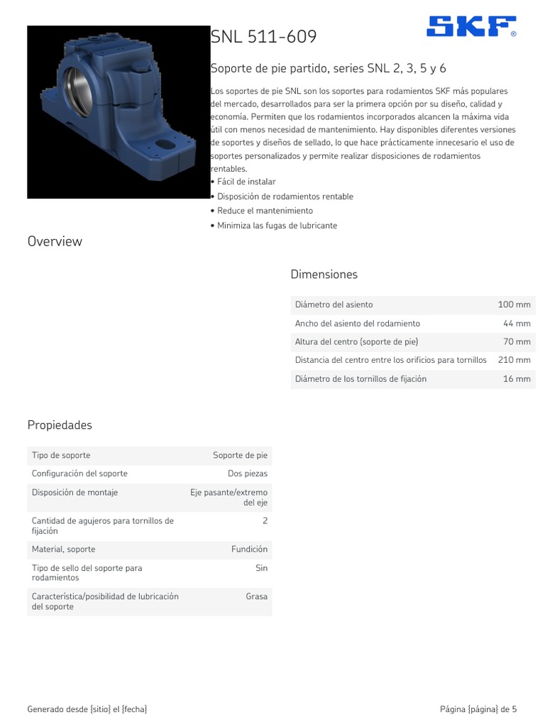 SKF SNL 511-609 Specification | PDF | Tornillo | Red mundial