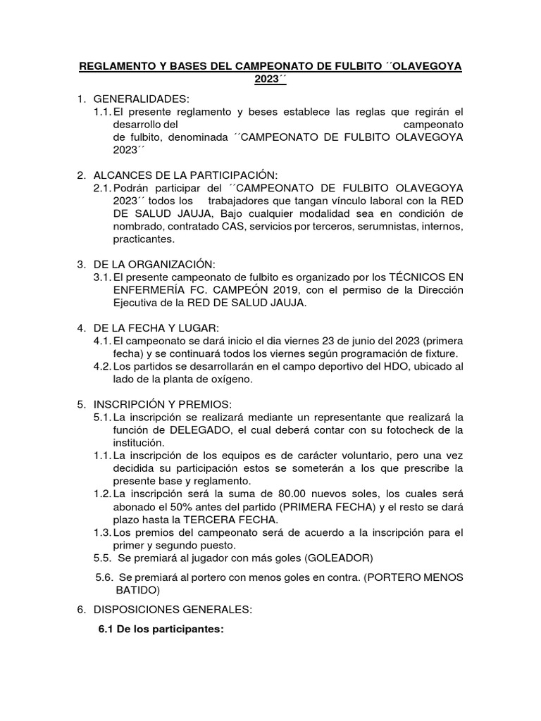 Regulamento Campeonato Fulbito 2023 | PDF