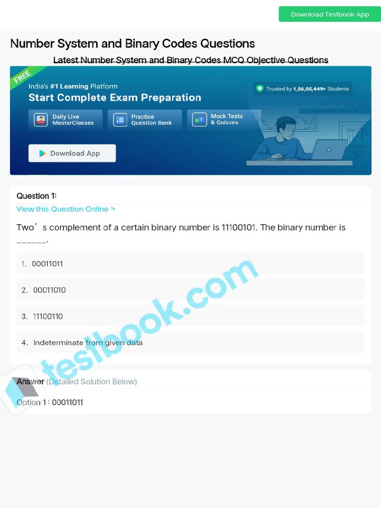 MCQ On Number System and Binary Codes 5eea6a0d39140f30f369e23f | PDF