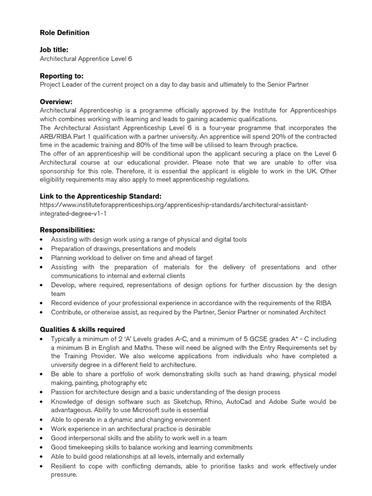 Architectural Apprentice Level 607022023 124000 | PDF | Apprenticeship ...