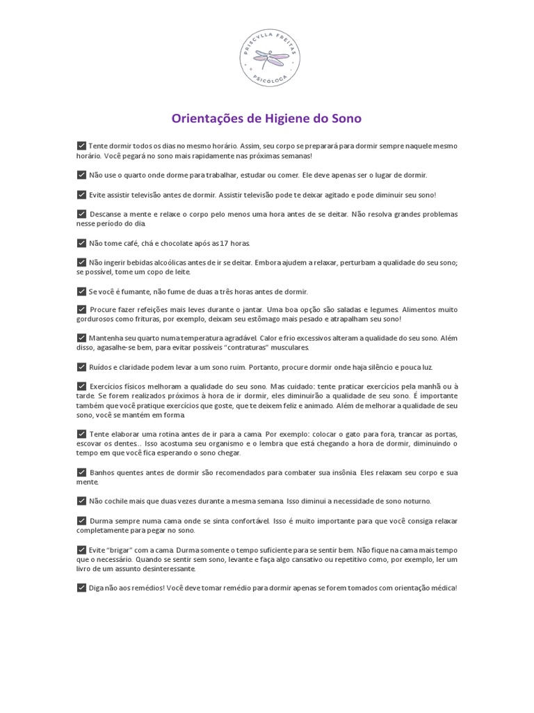 Cartilha De Higiene Do Sono Pdf Dormir