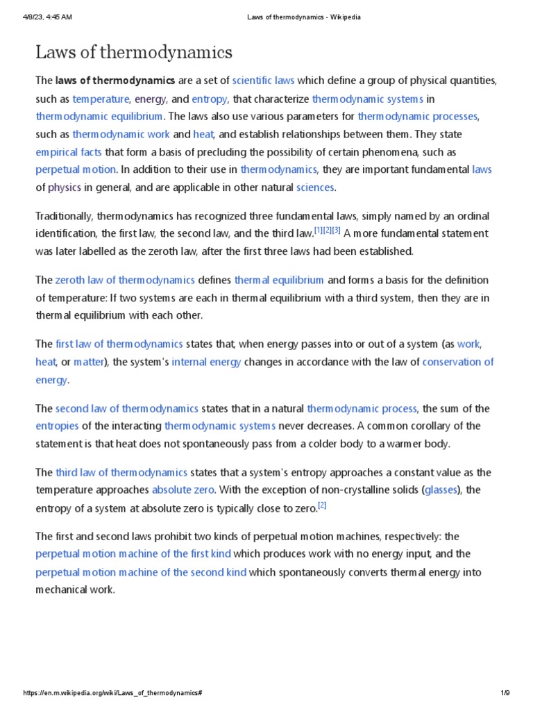 Laws of Thermodynamics - Wikipedia | PDF