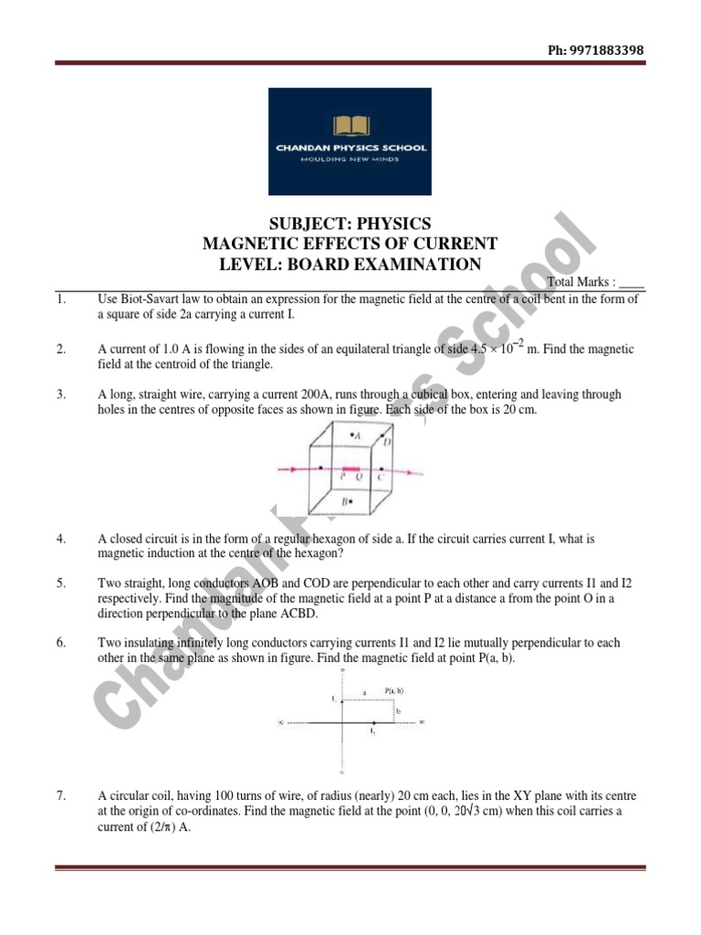 Magnetic Effects of Current Exam Questions | PDF | Magnetic Field ...