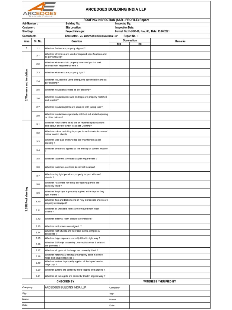 F-EQC-10 SSR Roofing Sheets Inspection Report | PDF
