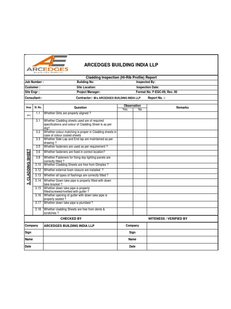 F-EQC-09 Cladding Inspection Report | PDF | Building Engineering | Building Technology