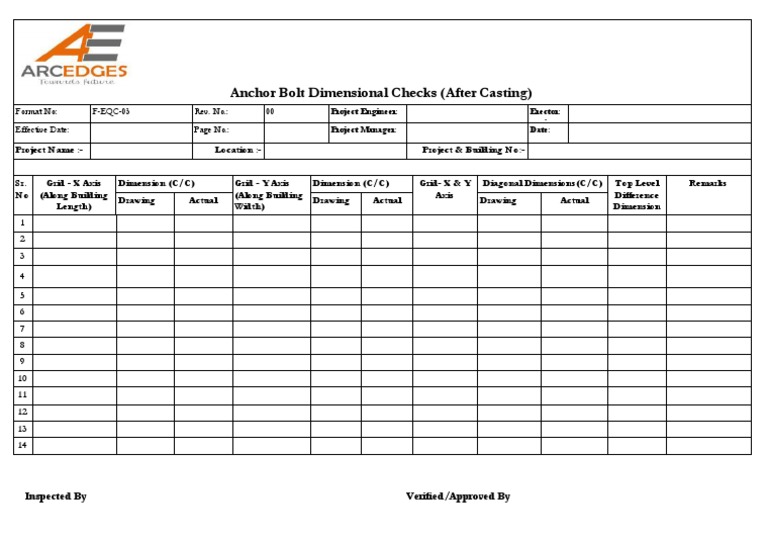 F-EQC-03 Anchor Bolts Check Report - After Casting | PDF