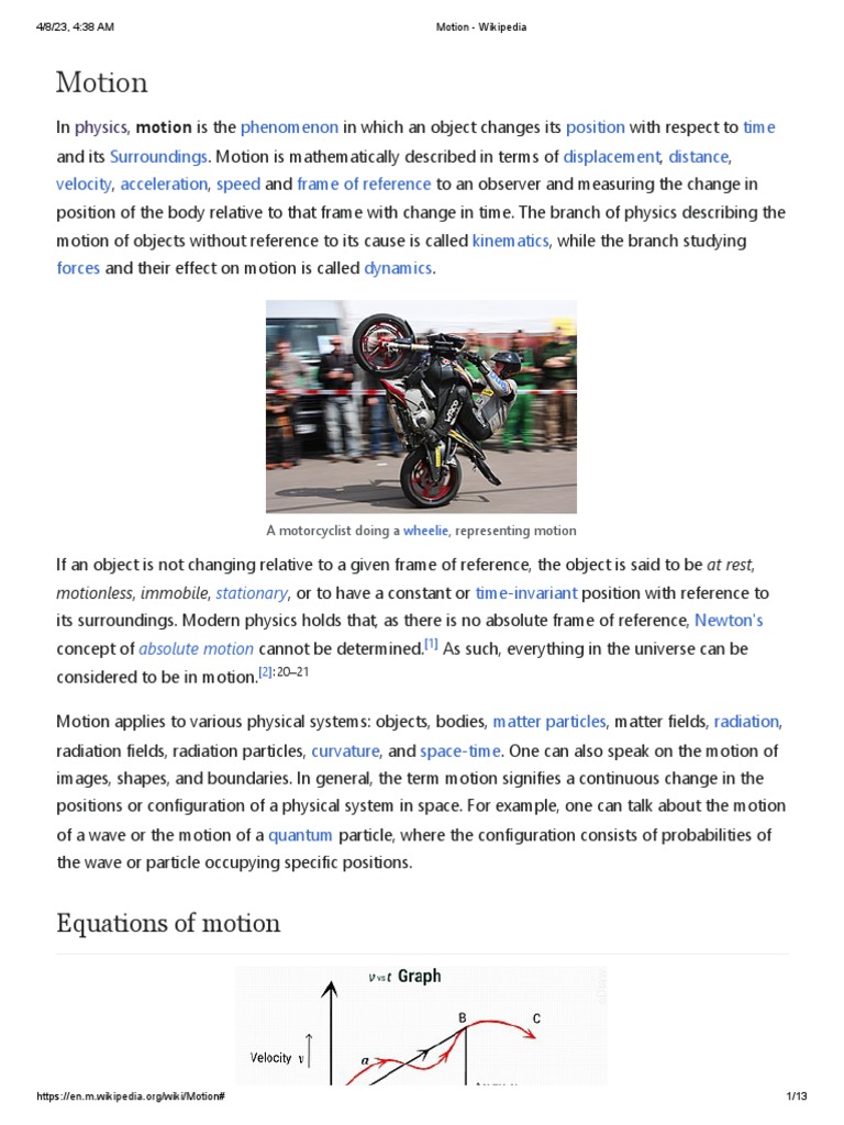 Motion - Wikipedia | Download Free PDF | Force | Classical Mechanics Motion - Wikipedia | Download Free PDF | Force | Classical Mechanics