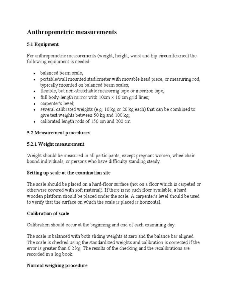 Anthropometric measurements | PDF | Weighing Scale | Audit
