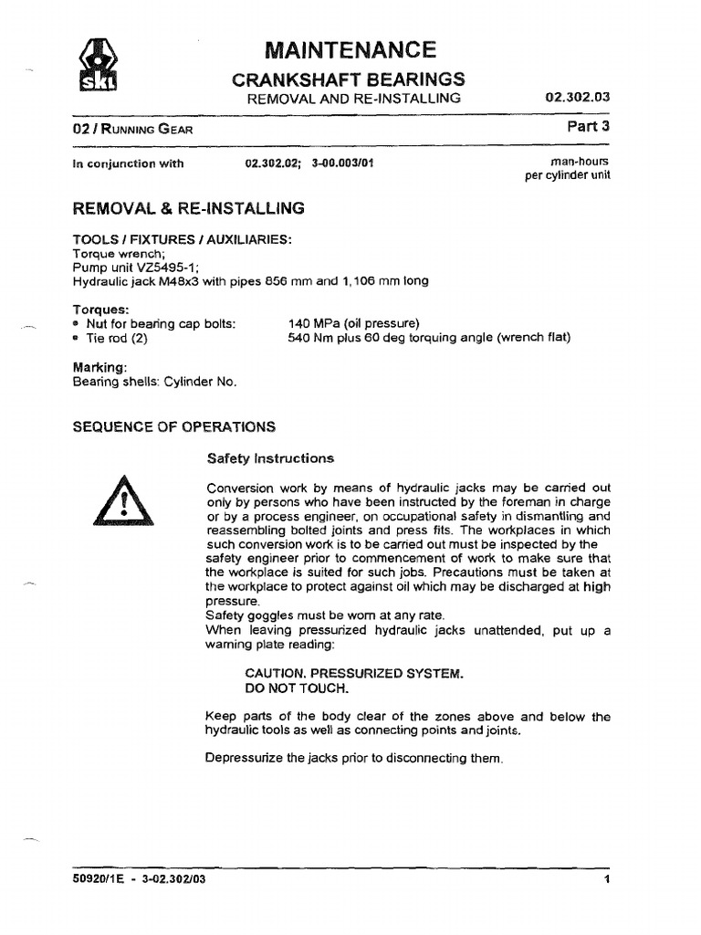 SKL Main Bearing Procedure | Download Free PDF | Bearing (Mechanical ...