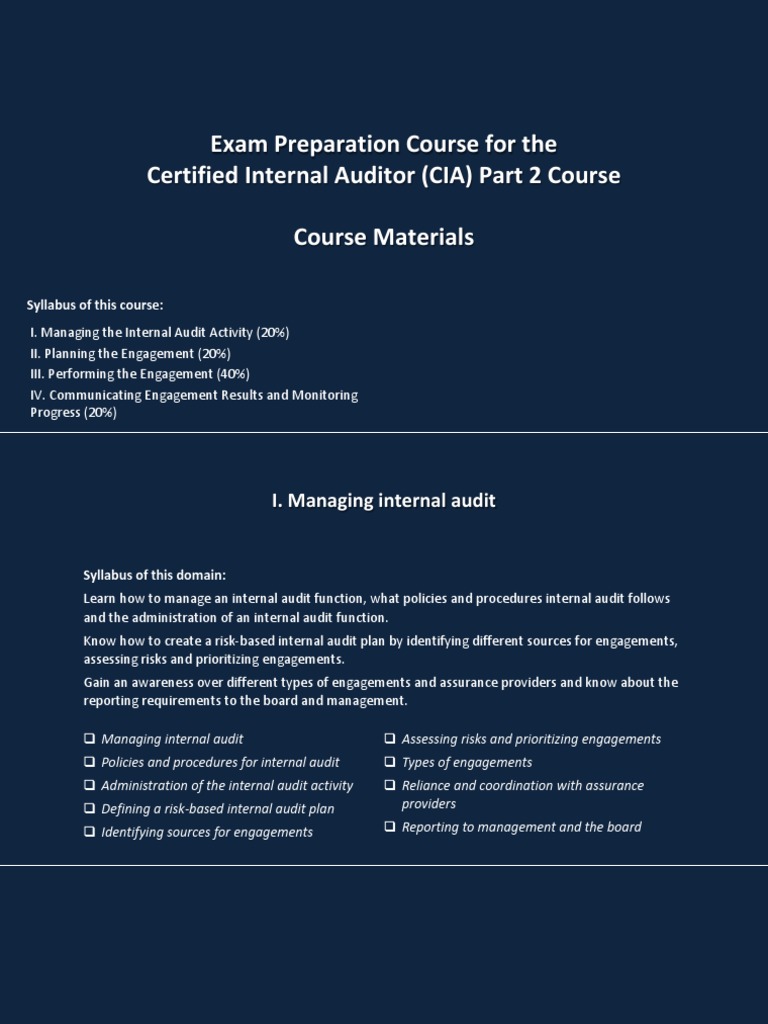 Udemy Course CIA Part 2 Focus Materials | PDF | Internal Audit | Audit