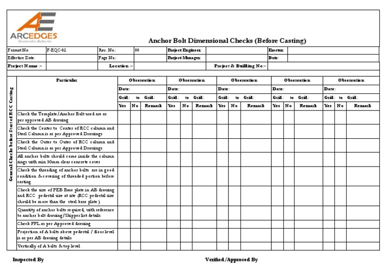 F-EQC-02 Anchor Bolts Check Report - Before Casting | PDF | Building ...