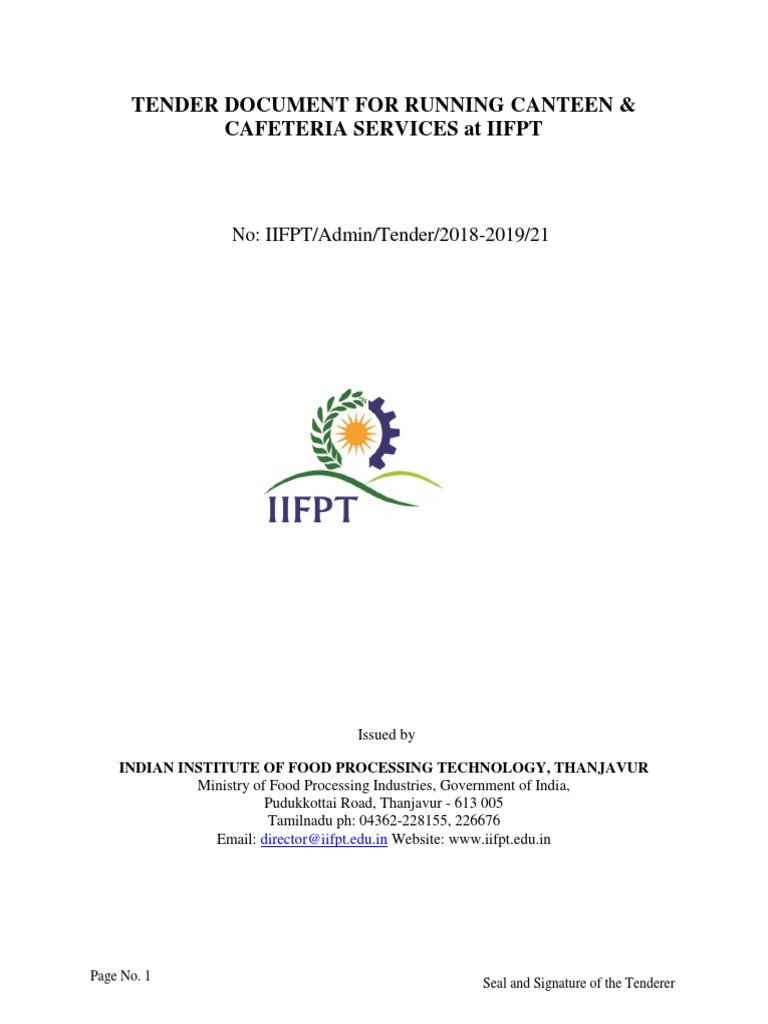 Tender Document For Canteen and Cafeteria | PDF | Employment | Cafeteria