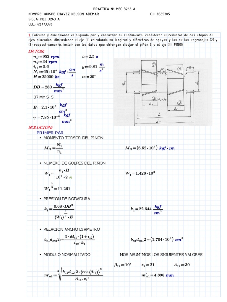 Quispe Chavez Nelson Ademar Mec 3263 Practica N1 | PDF | Engranaje ...