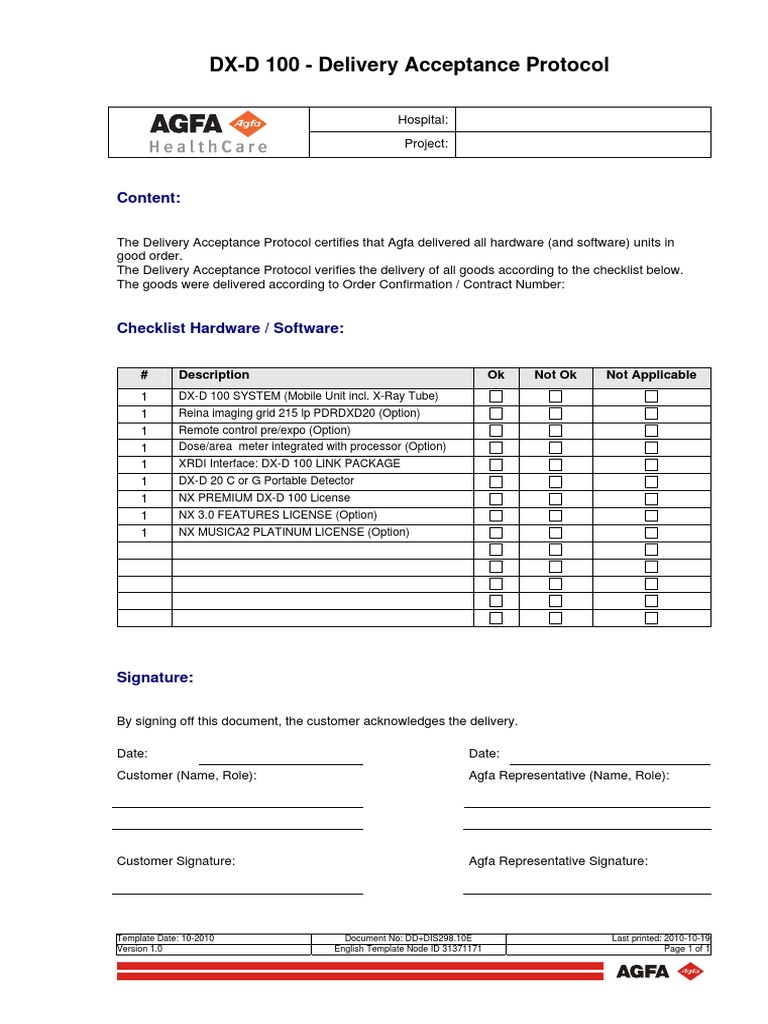 DX-D 100 - Delivery Acceptance | PDF