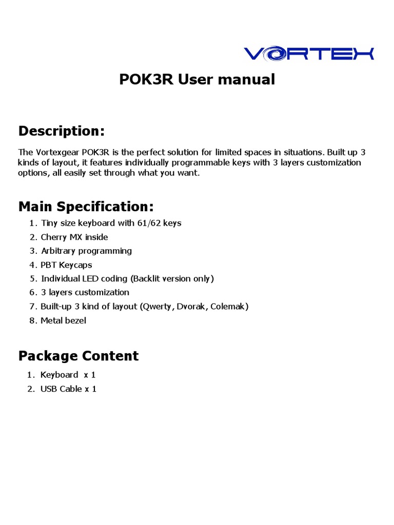 Vortex POK3R Keyboard Manual | PDF | Personal Computers | Computing
