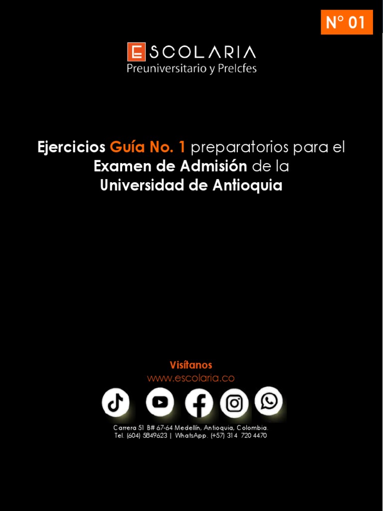 Guia #1 de Ejercicios Preparatorios para El Examen de Admision de La Universidad de Antiquia Por ...
