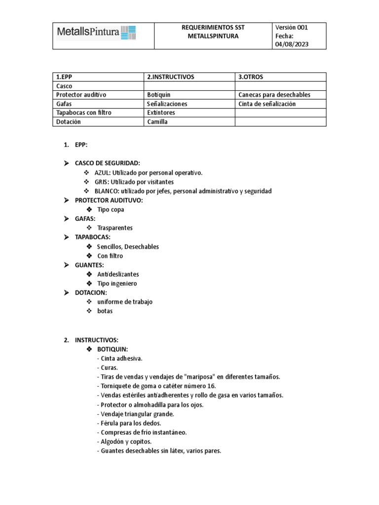 REQUERIMIENTOS | PDF | Materiales