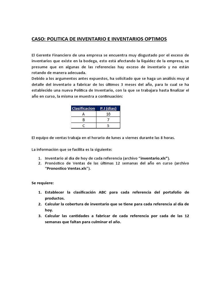Cap2 Caso1 Politica Inventario e Inventarios Optimos | PDF | Finanzas y ...