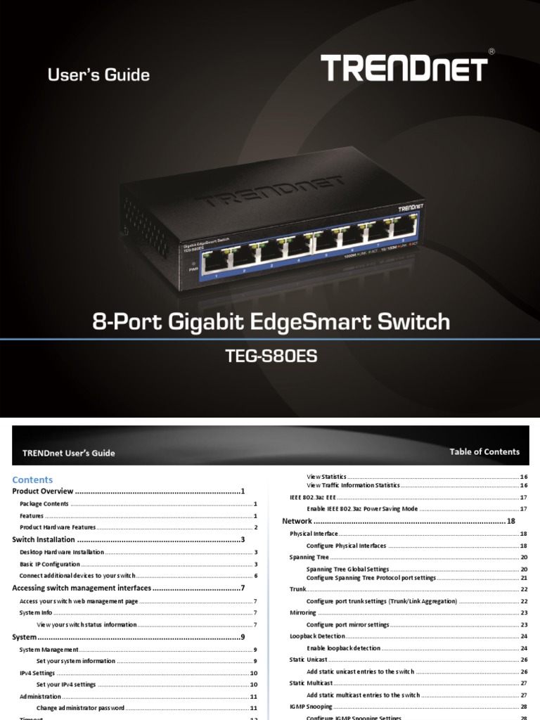 TRENDnet TEG-S80ES User's Guide v1 | PDF | Ip Address | Computer Network