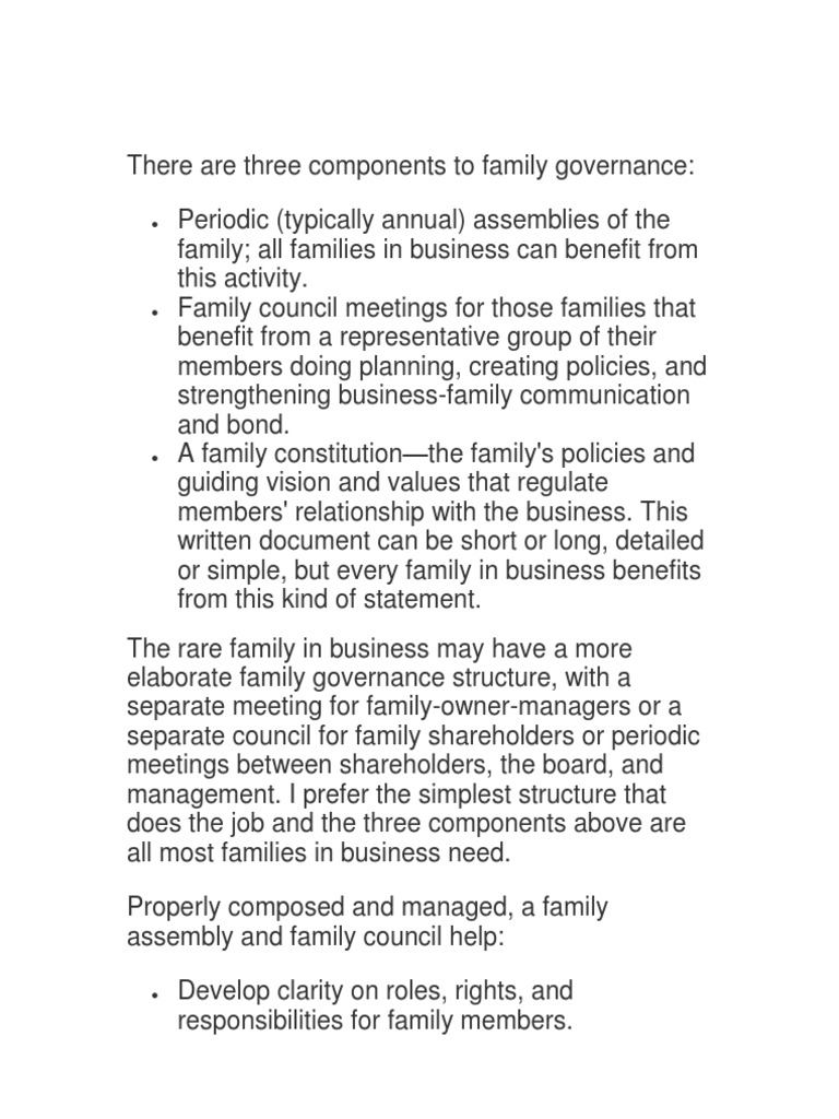 Family Governance | PDF | Board Of Directors | Policy