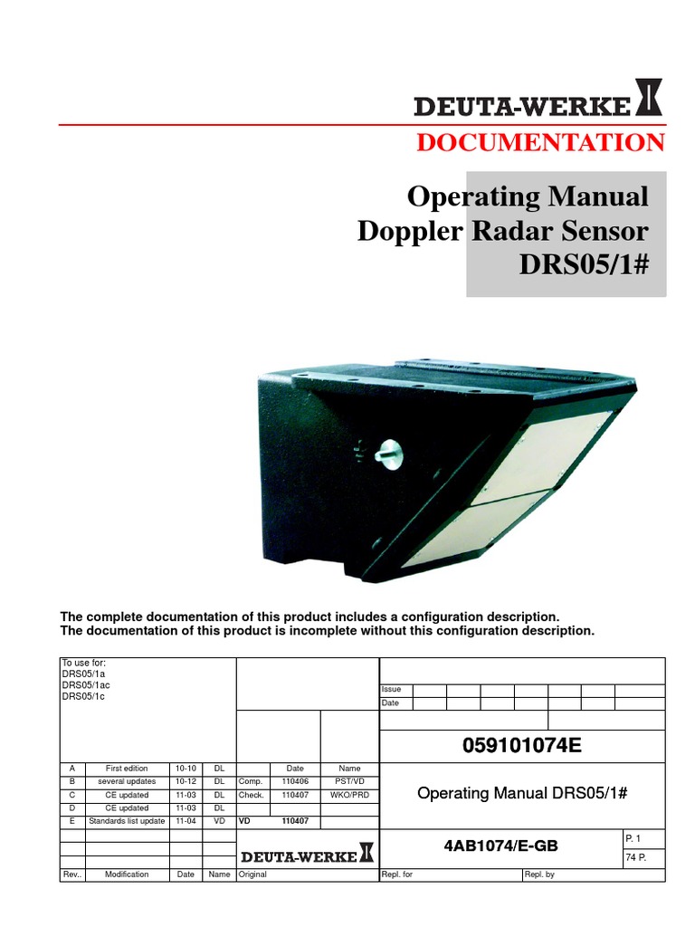 Operating Manual Doppler Radar Sensor DRS05/1#: Documentation | PDF ...
