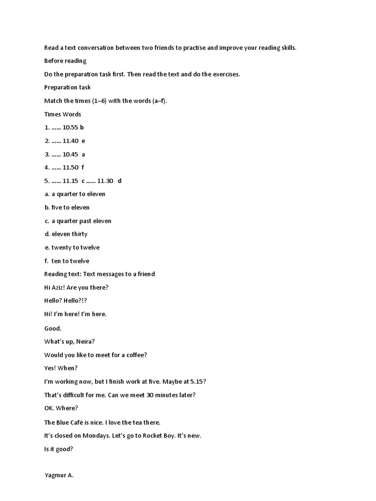 Text Message Reading Practice | PDF