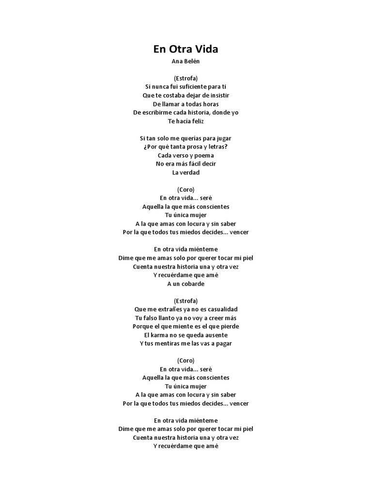En Otra Vida - Letra | PDF