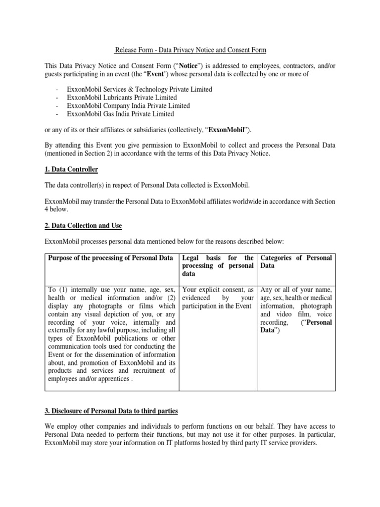 Release Form - Data Privacy Notice and Consent Form | Download Free PDF ...