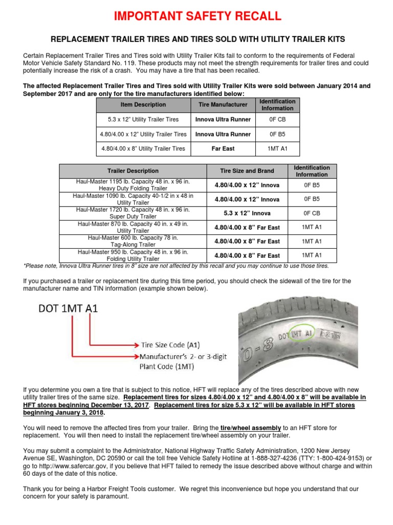 Tire Recall Notice To Customers | PDF