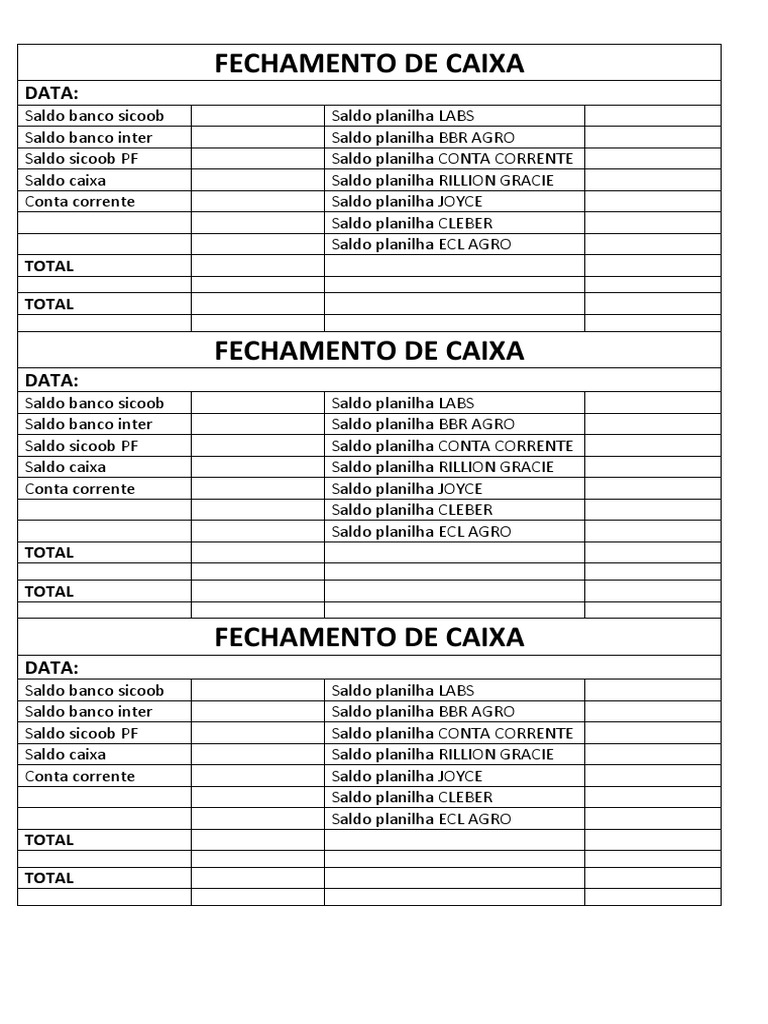 Ficha Fechamento de Caixa | PDF