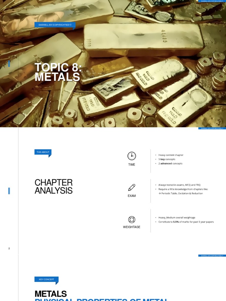 (CHEM CS) Chapter 8 - Metals | PDF | Alloy | Metals