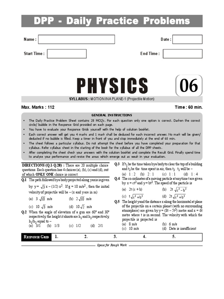DPP 1 | Download Free PDF | Projectiles | Applied And Interdisciplinary Physics