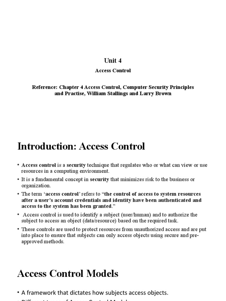 Unit 4 - CS | PDF | Computer Access Control | Information Security