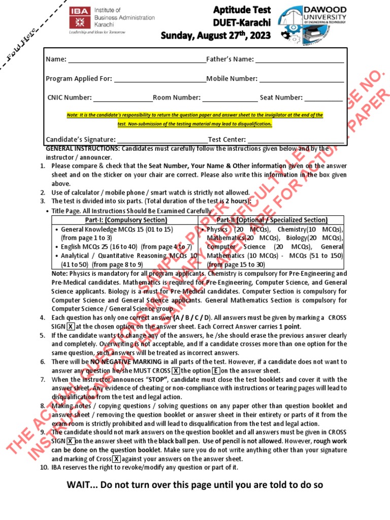 Sample Paper DUET 27082023 02 | PDF | Newton's Laws Of Motion | Physics
