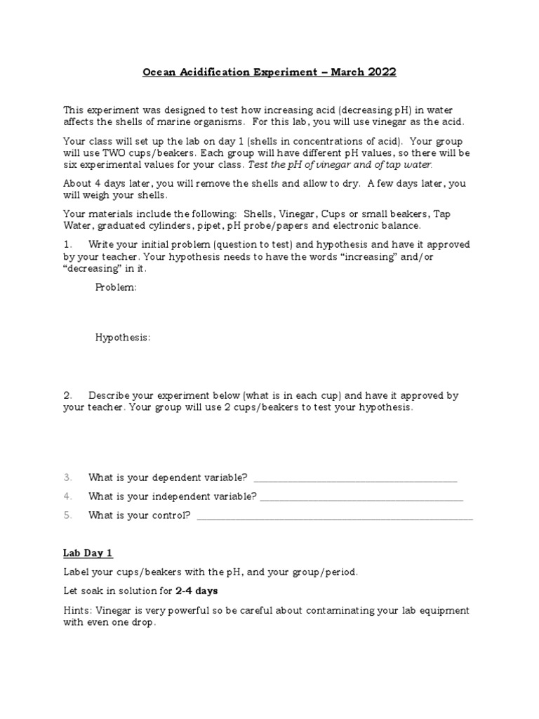 Ocean Acidification Experiment | PDF | Ph | Experiment