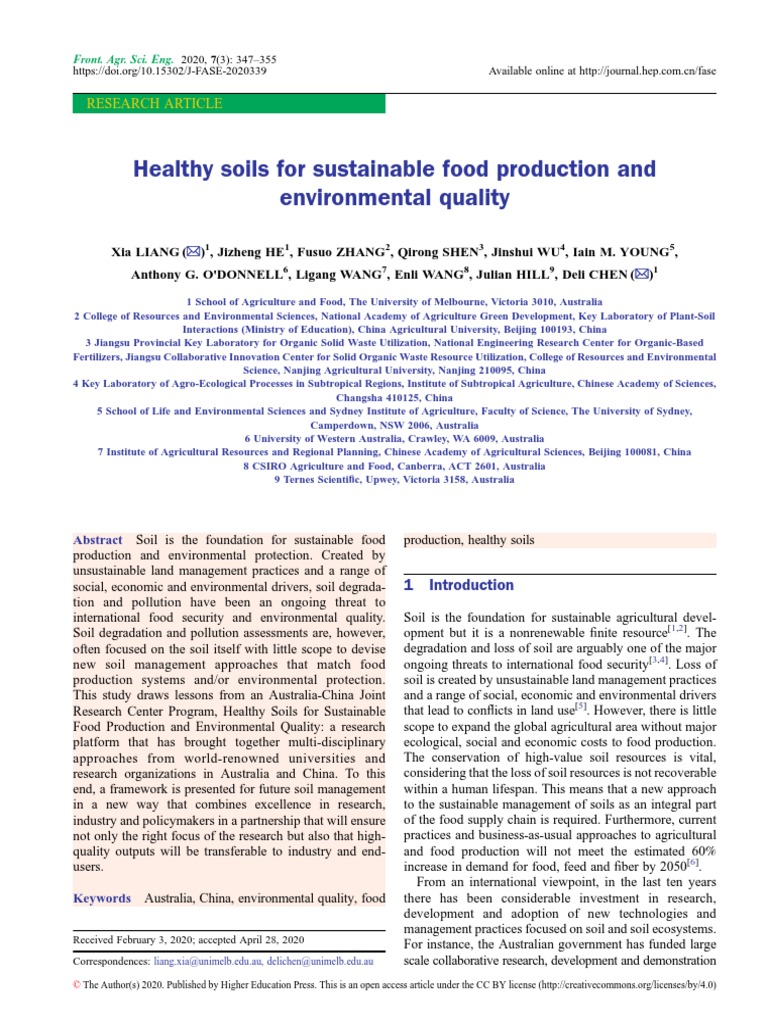 Healthy Soils For Sustainable Food Production and Environmental Quality ...