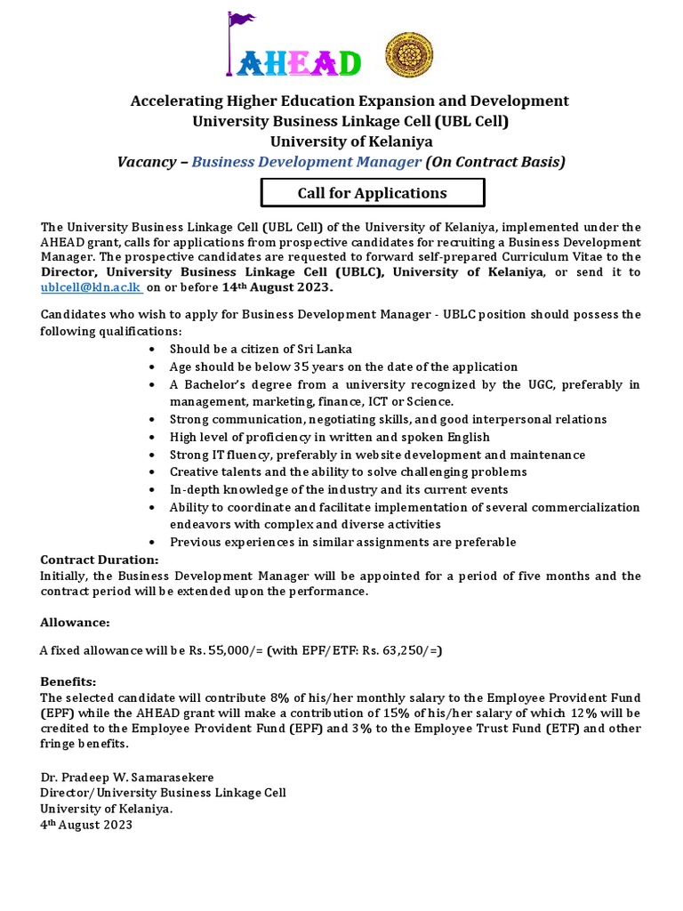 Business Development Manger - Advertisement | PDF | University | Business