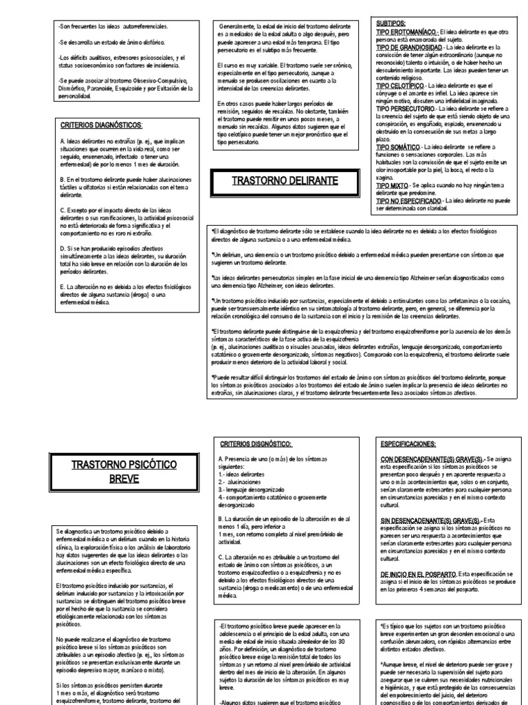 CUADRO TRASTORNOS PSICÓTICOS | PDF | Psicosis | Esquizofrenia