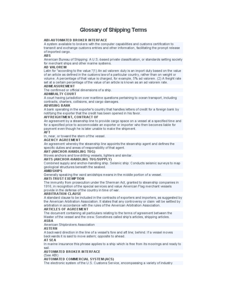 Shipping Terms Glossary Guide | PDF | Bill Of Lading | Cargo