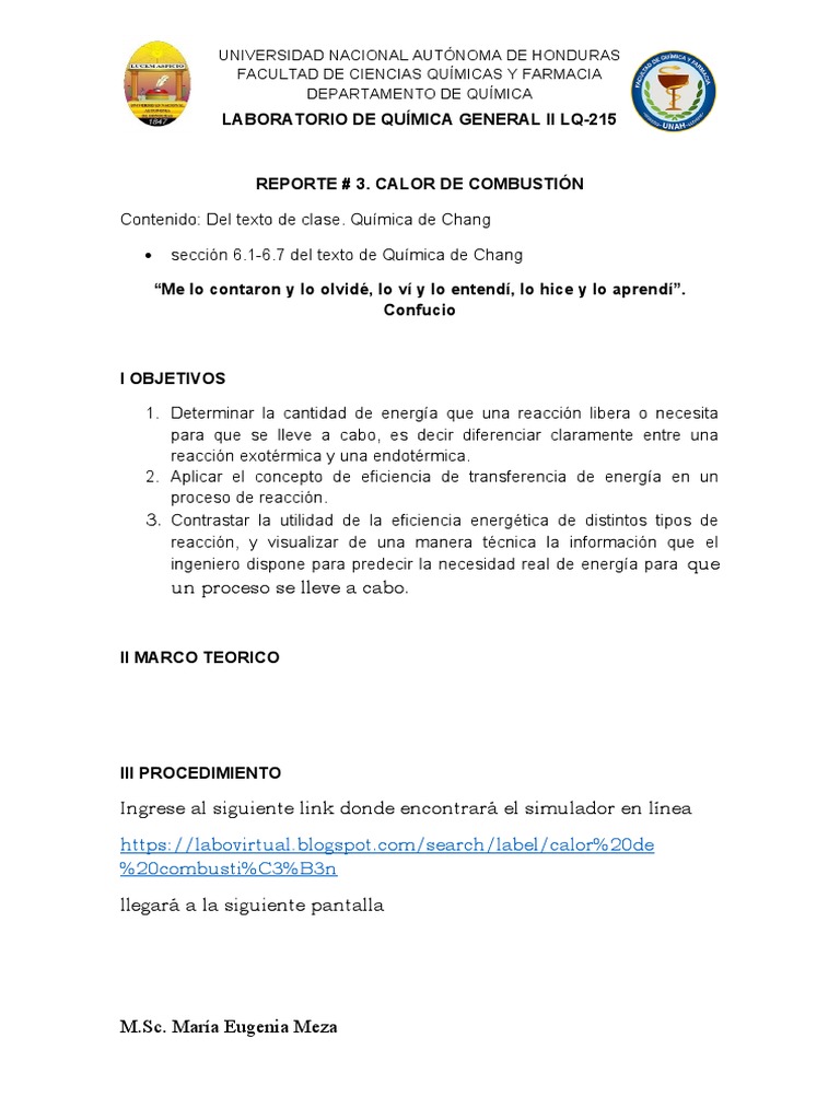 Calor de Combustión en Reacciones Químicas | PDF | Combustión | Calor