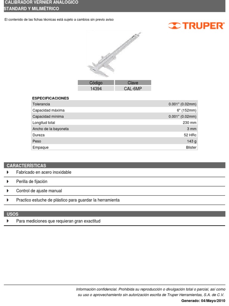 Ficha Tecnica Vernier | PDF