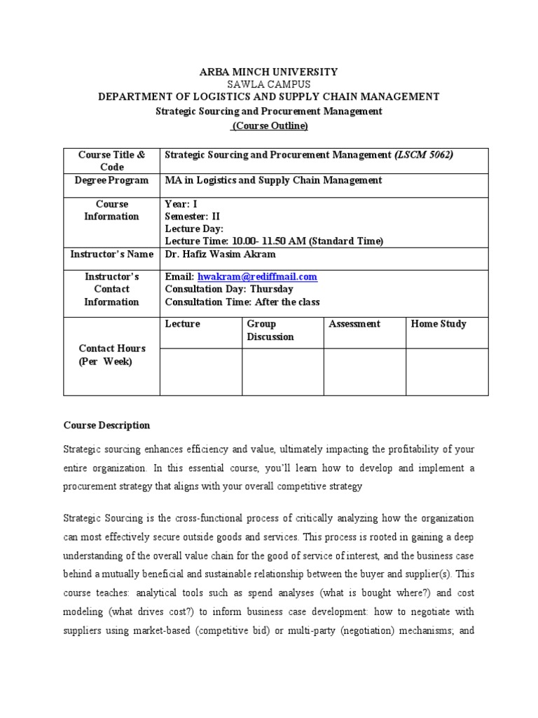 Course Outline-Logistics | PDF | Procurement | Supply Chain