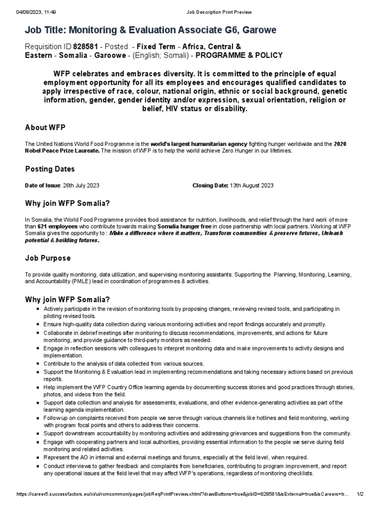 Job Description Print Preview | PDF | World Food Programme | Cognition