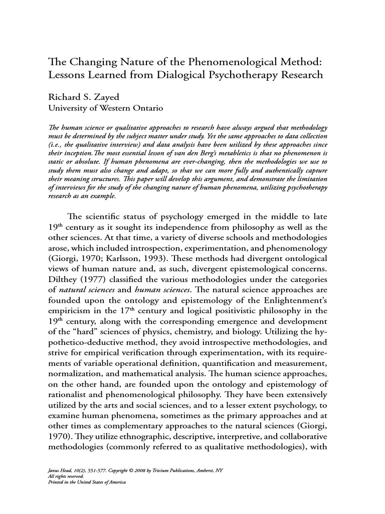 Zayed | PDF | Psychotherapy | Phenomenology (Philosophy)