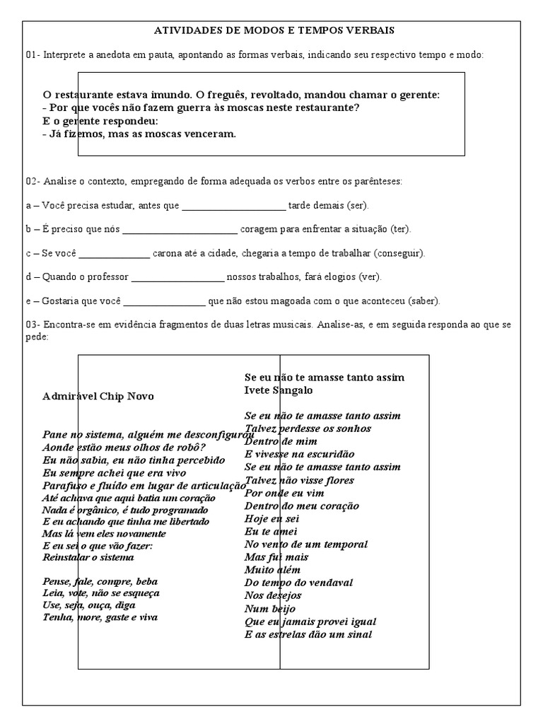 Atividades de Modos e Tempos Verbais | PDF