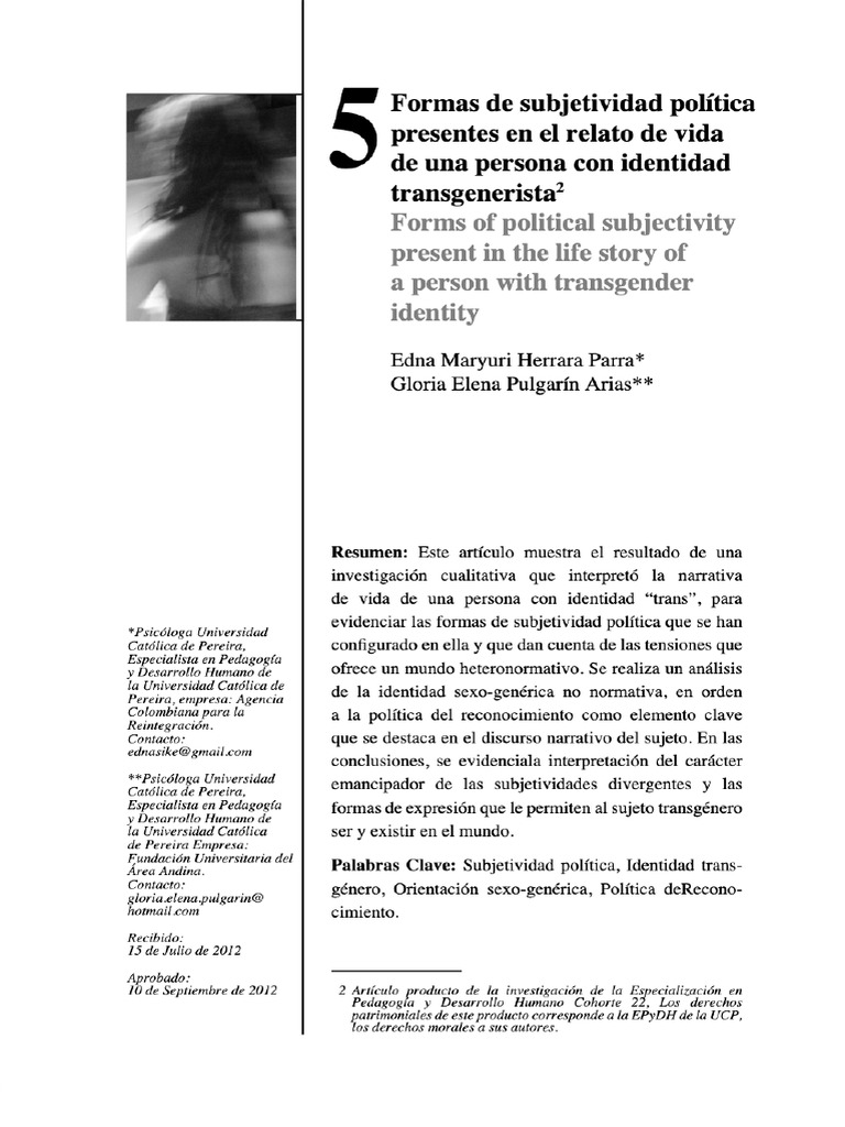 Formas De Subjetividad Política Presentes En El Relato De Vida De Una