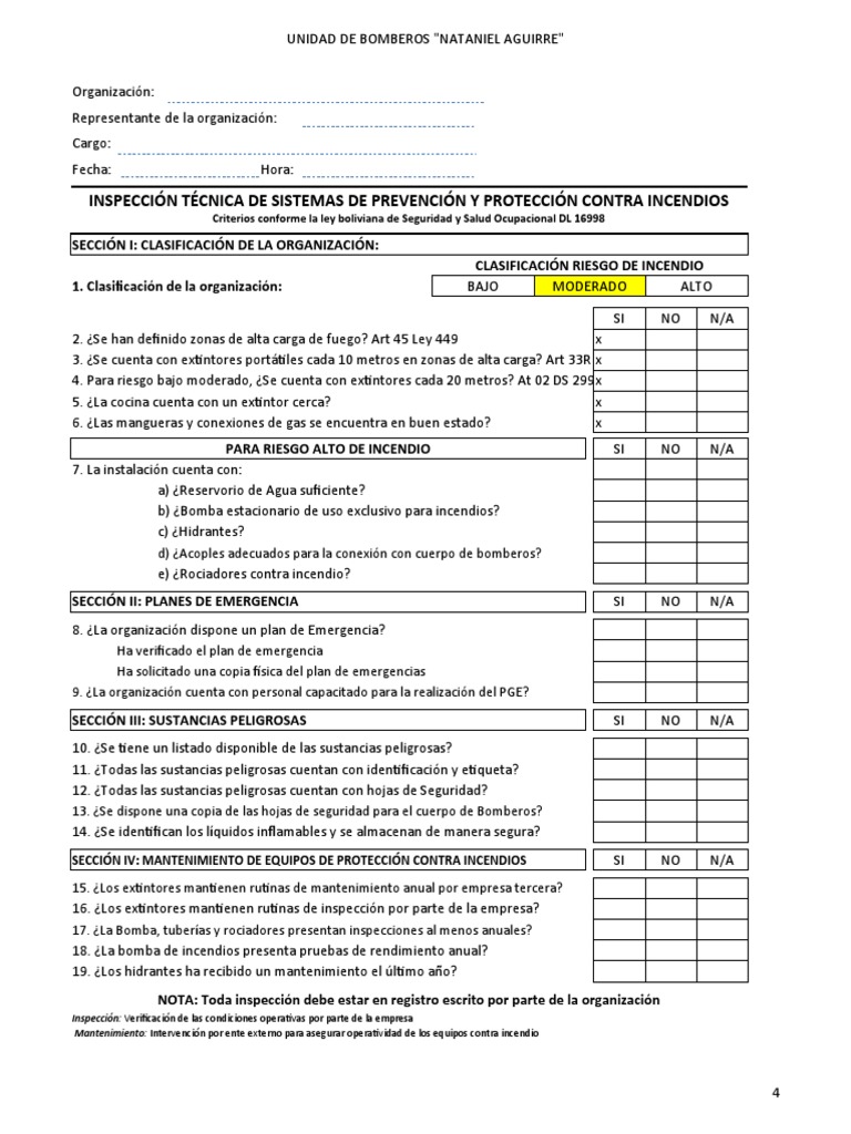 Chek List - 2017 | PDF | Bombero | Peligros