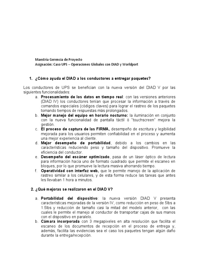 CASO 1 - UPS - Global Operations With DIAD and Worldport | PDF ...