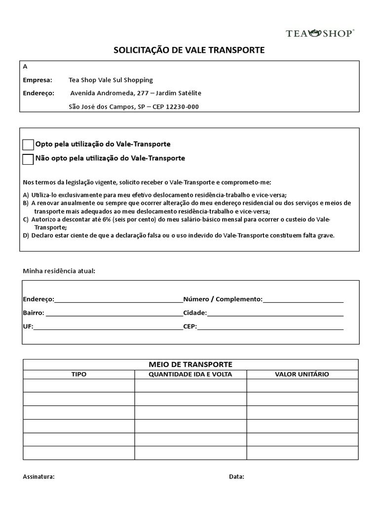 Solicitação de Vale-Transporte | PDF